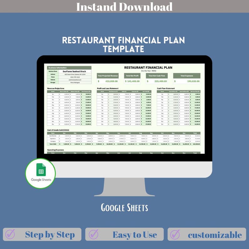 Restaurant Financial Plan Template, Budgeting,expense Tracking ...