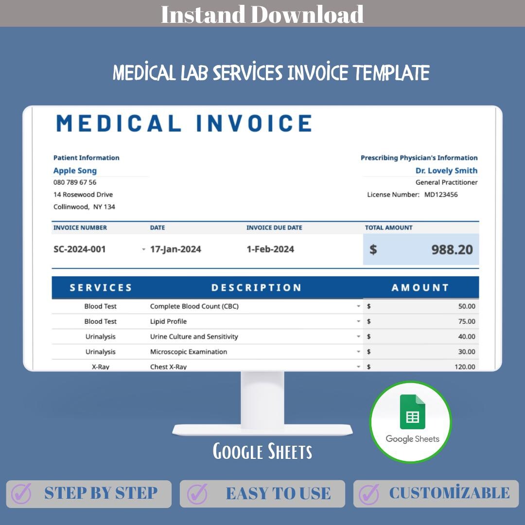 Medical Lab Services Invoice Template,editable Digital Download,google ...