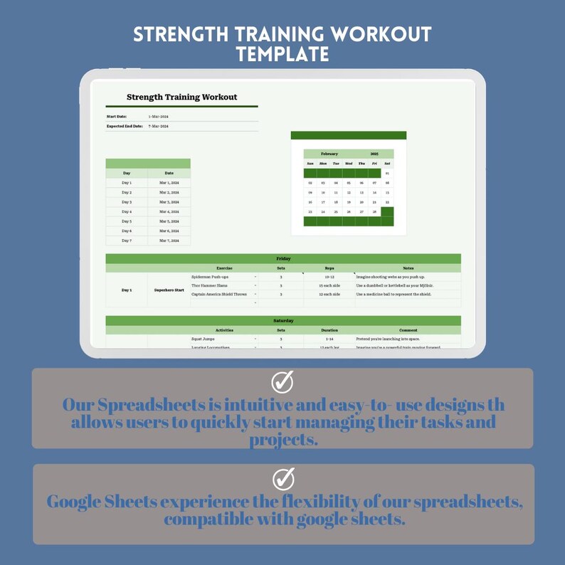 Strength Training Workout Template, Digital Download, Editable Google ...