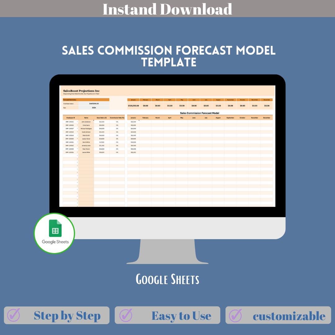 Sales Commission Forecast Model Template, Digital Download, Editable ...