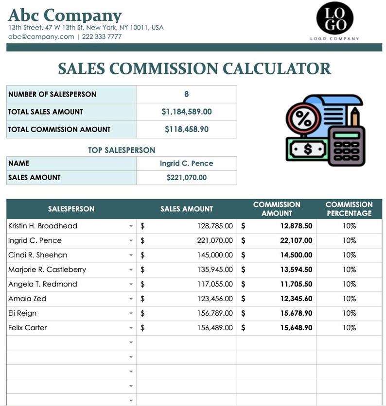 Sales Commission Calculator Template, Editable, Commission Tracker ...