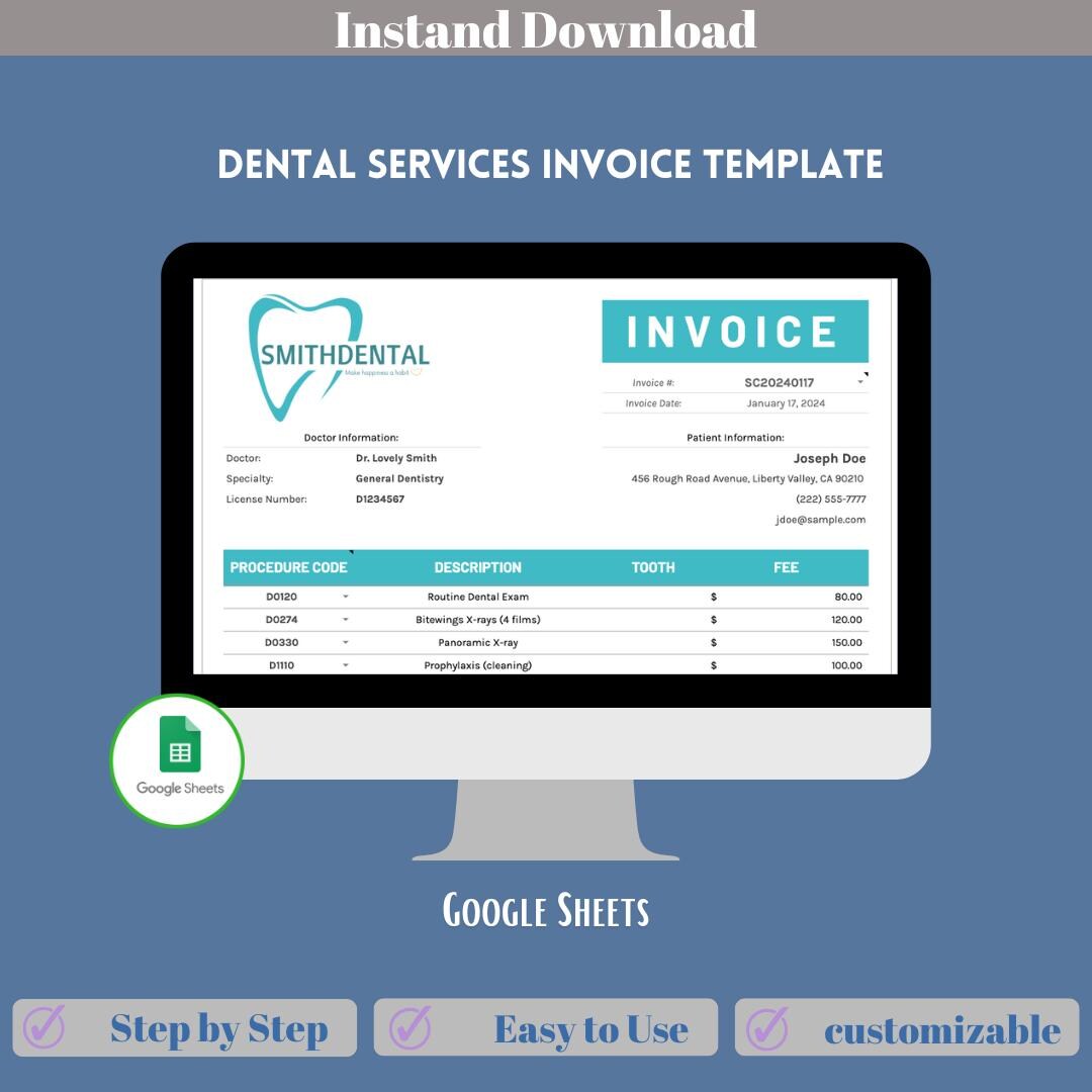 Dental Services Invoice Template,editable Digital Download, Google ...