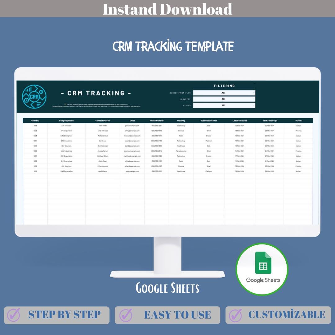 CRM Tracking Google Sheets Template, Editable Customer Relationship ...
