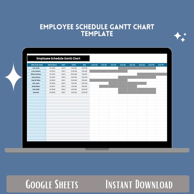 Employee Schedule Gantt Chart Template, Digital Download, Editable ...