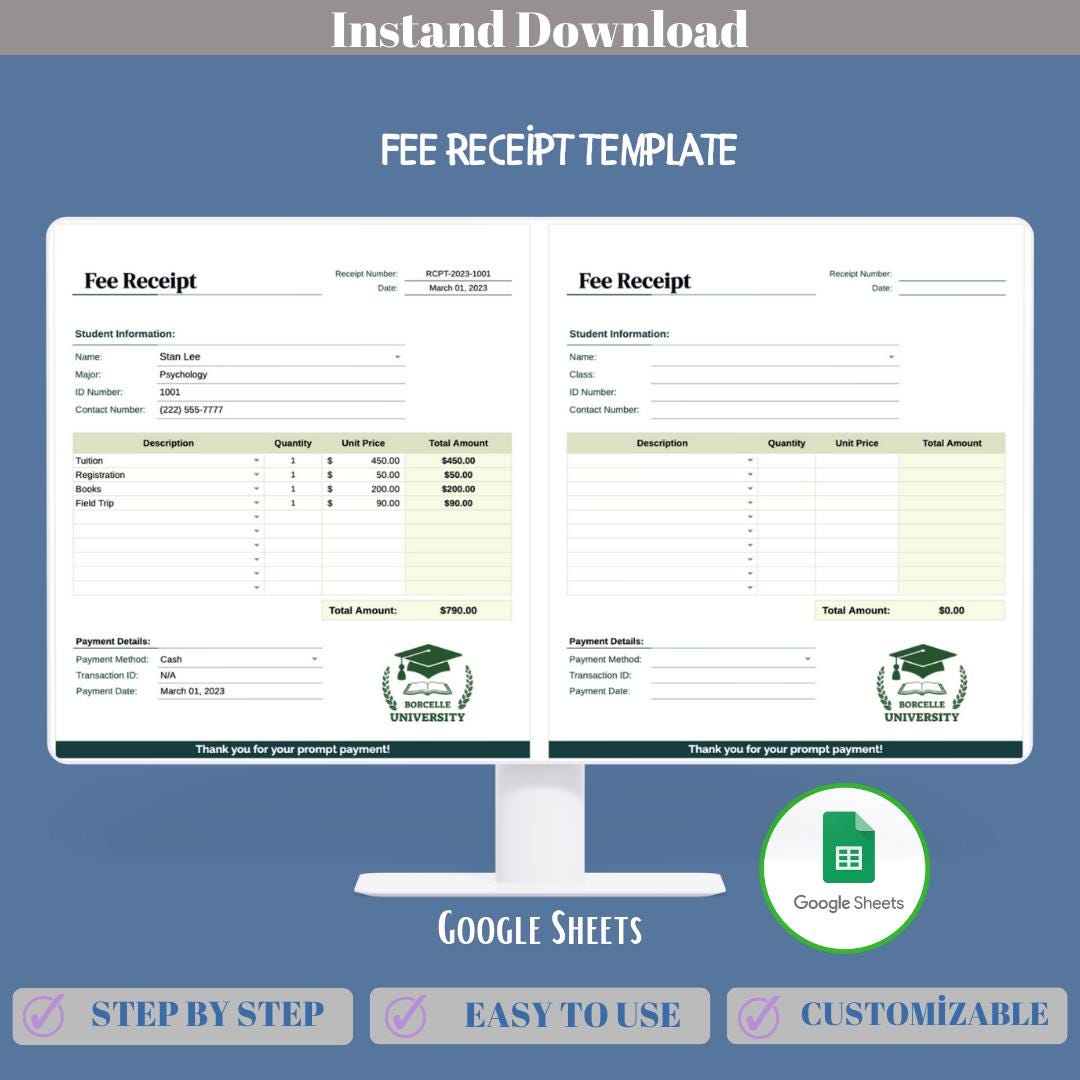 Fee Receipt Template Google Sheets, Editable Payment Record Sheet ...