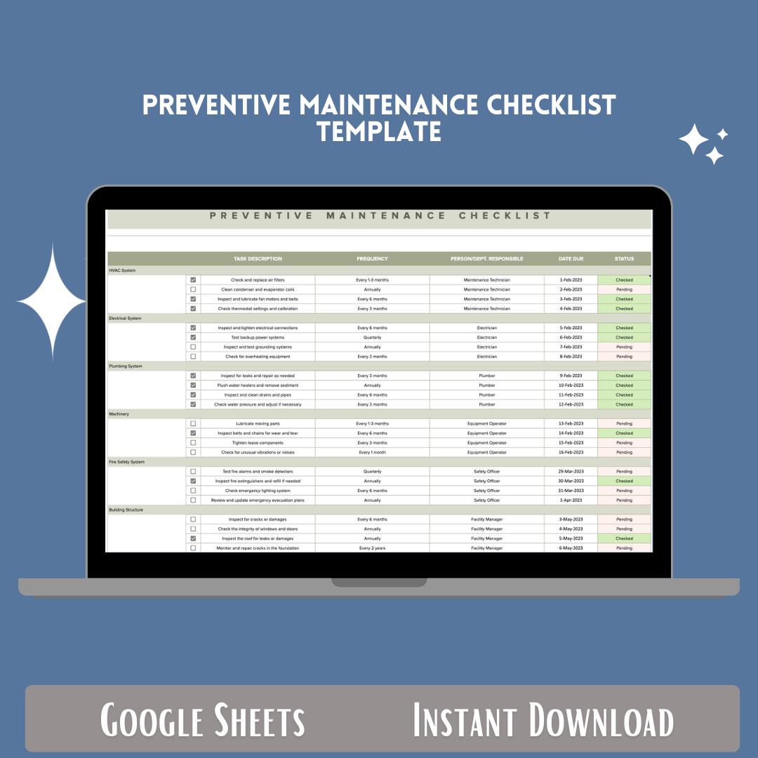 Preventive Maintenance Checklist Google Sheets Equipment Maintenance ...