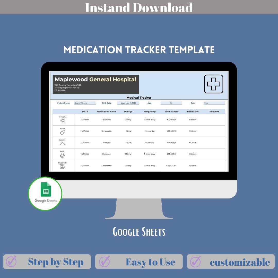 Medication Tracker Template, Digital Download, Editable Excel or Google ...