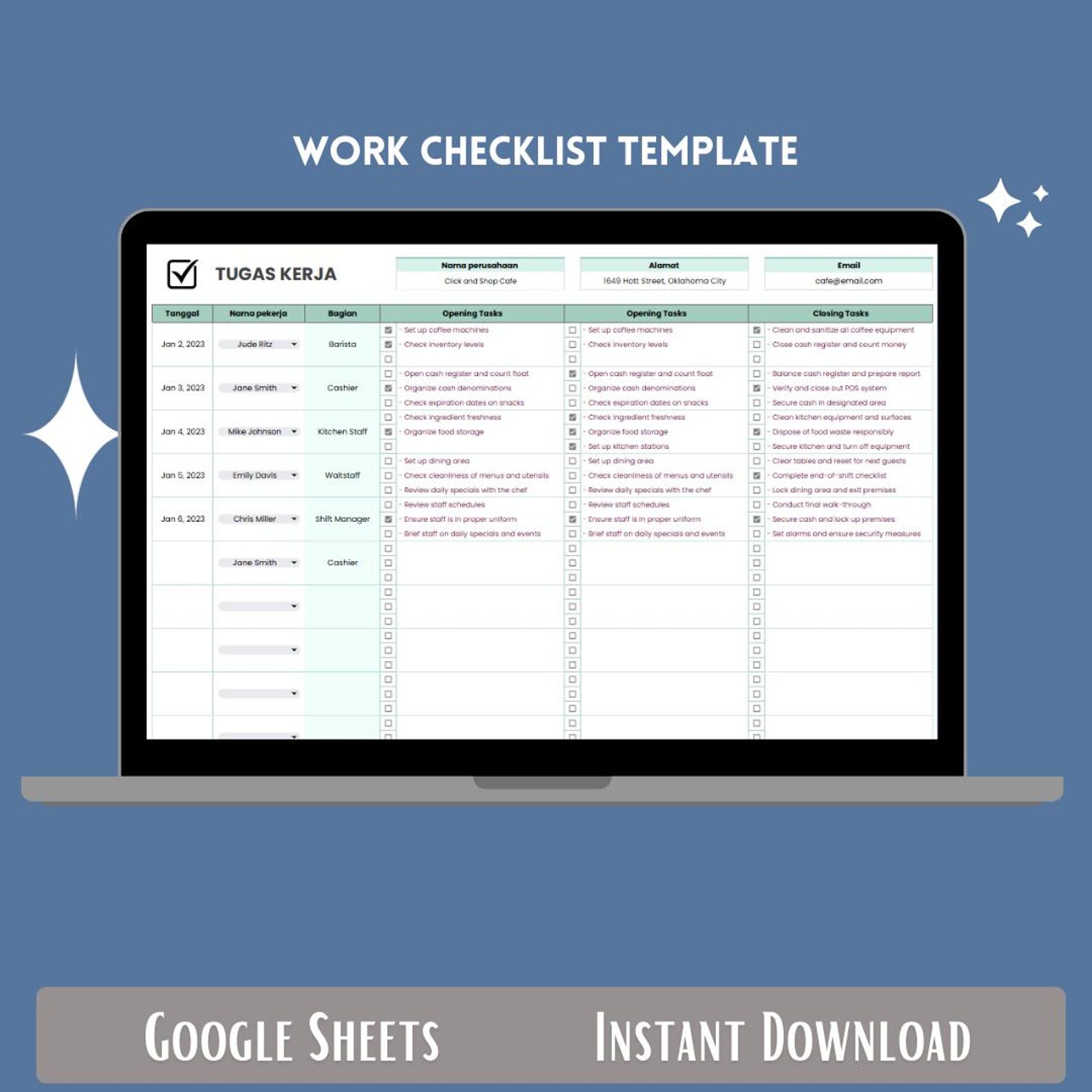 Work Checklist Template, Task Management, To-do List, Productivity ...