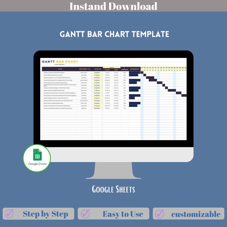 Gantt Bar Chart Template, Project Planning Timeline Sheet, Task ...