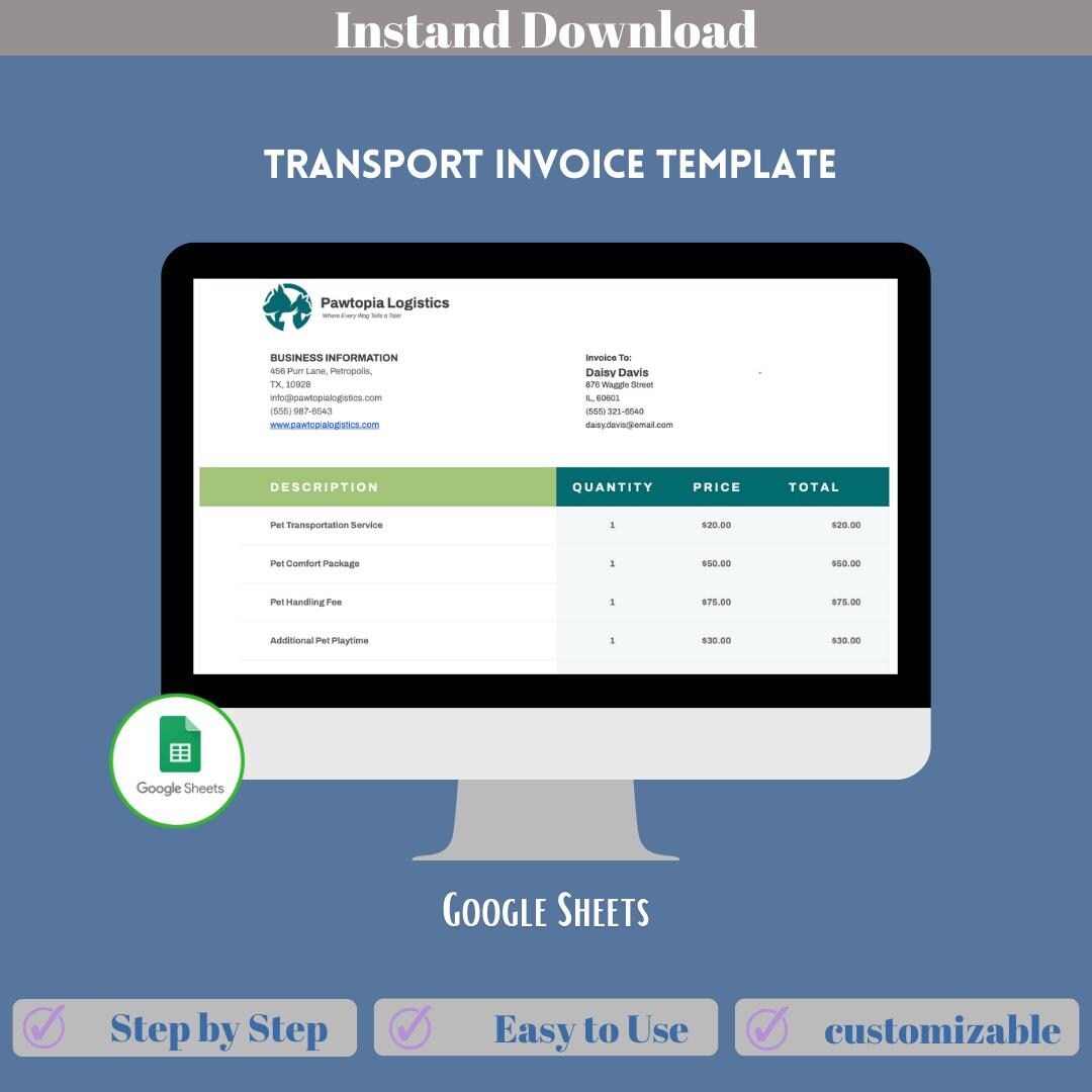 Transport Invoice Template, Digital Download, Editable Easy to Use ...