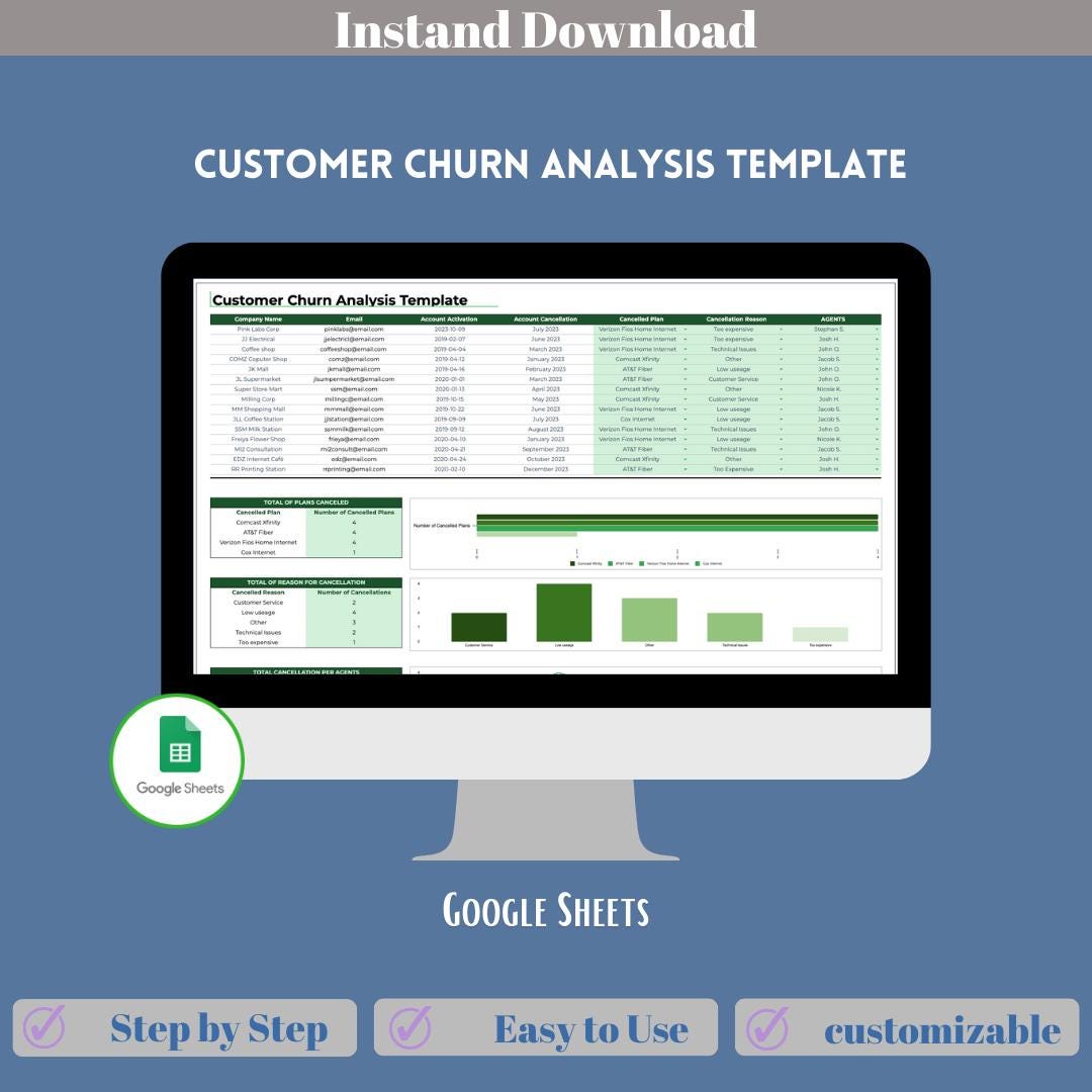 Customer Churn Analysis Template,customer Retention Tracker, Business ...