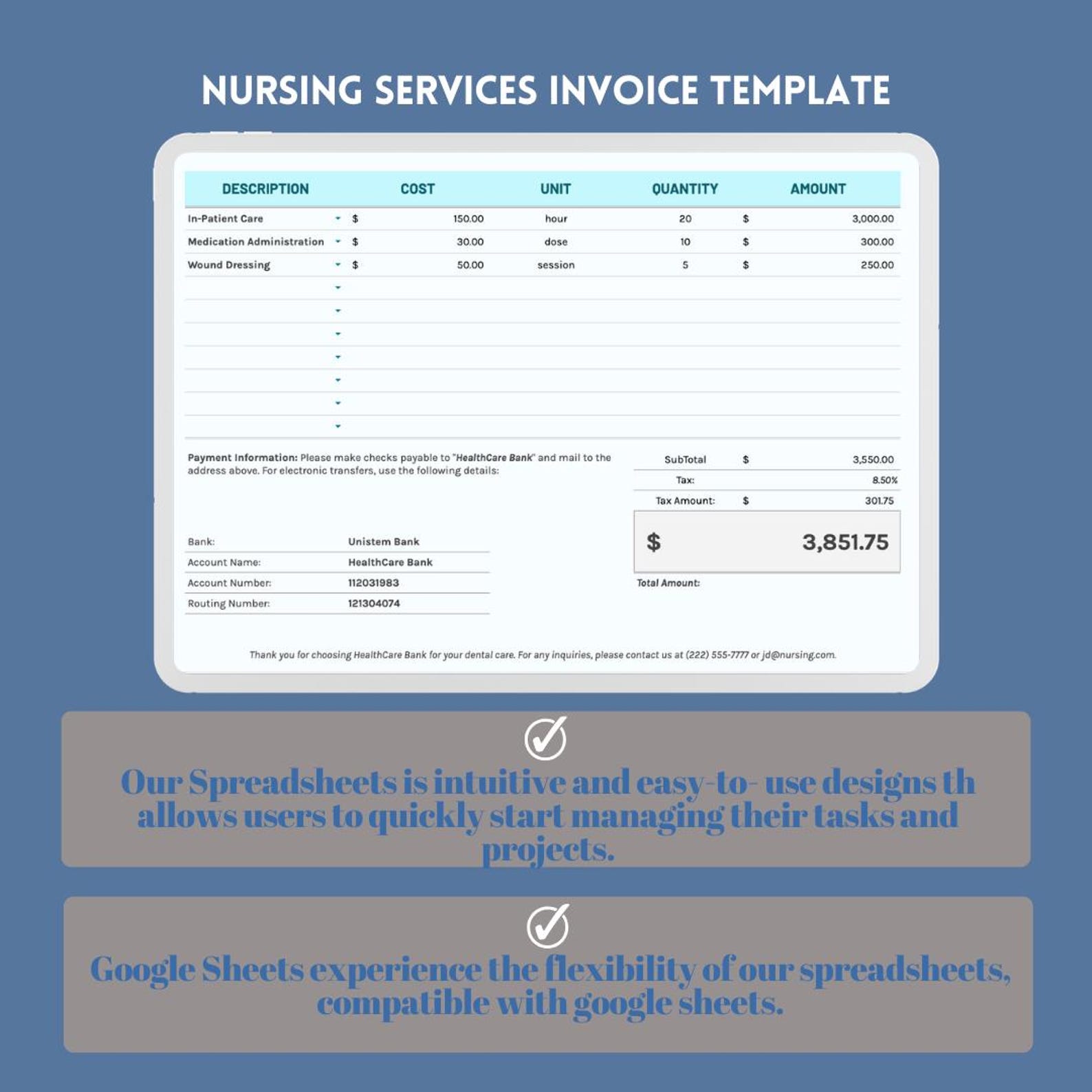 Nursing Services Invoice Template,editable Digital Download,google ...