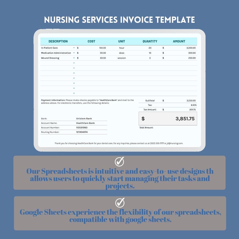 Nursing Services Invoice Template,editable Digital Download,google ...