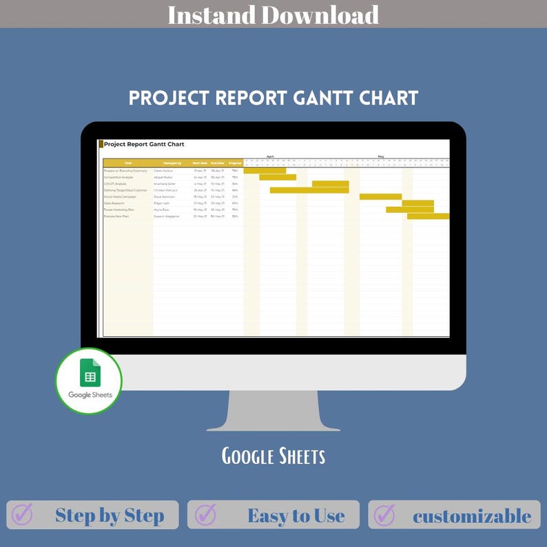 Project Report Gantt Chart Template, Task Management, Timeline Planner ...
