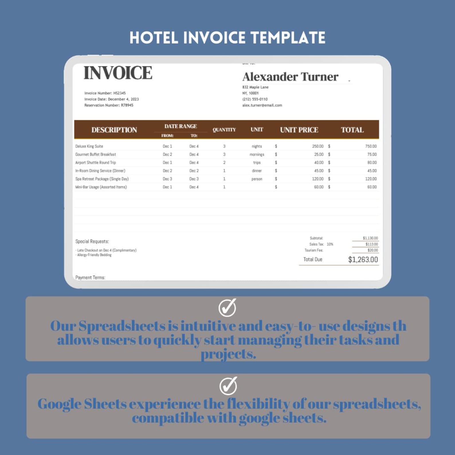 Hotel Invoice Template, Google Sheets Form for Hospitality Businesses ...