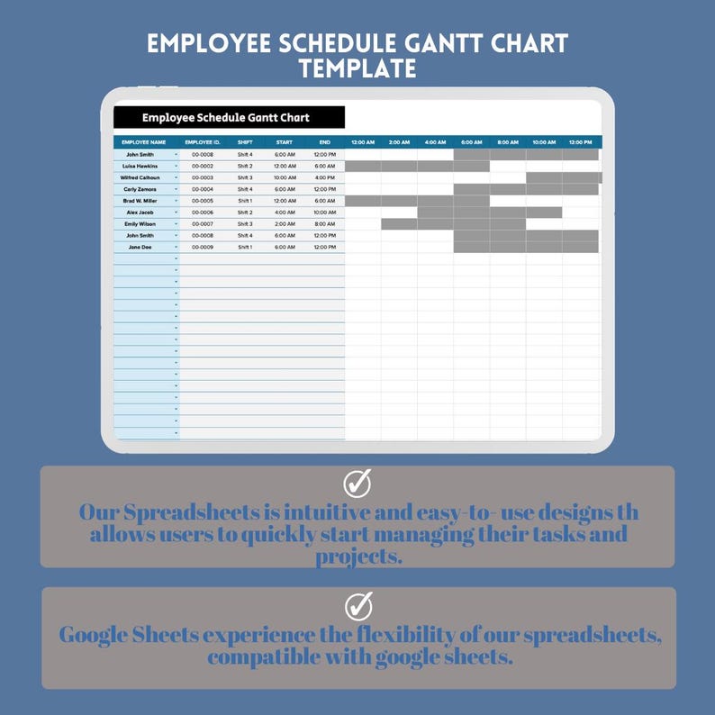 Employee Schedule Gantt Chart Google Sheets Template for Small Business ...