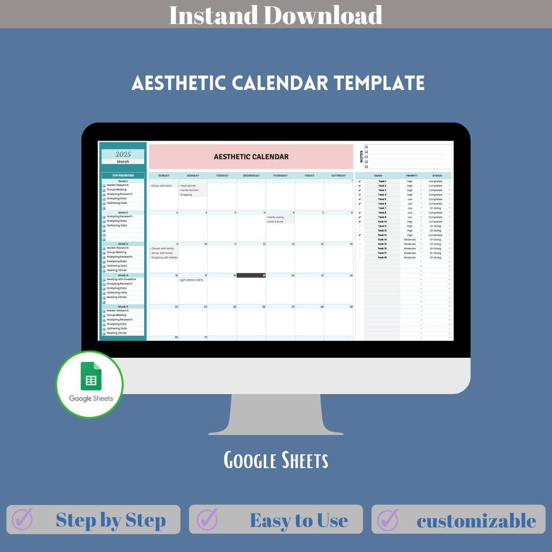 Aesthetic Calendar Template,stylish Planner,minimalist Calendar ...