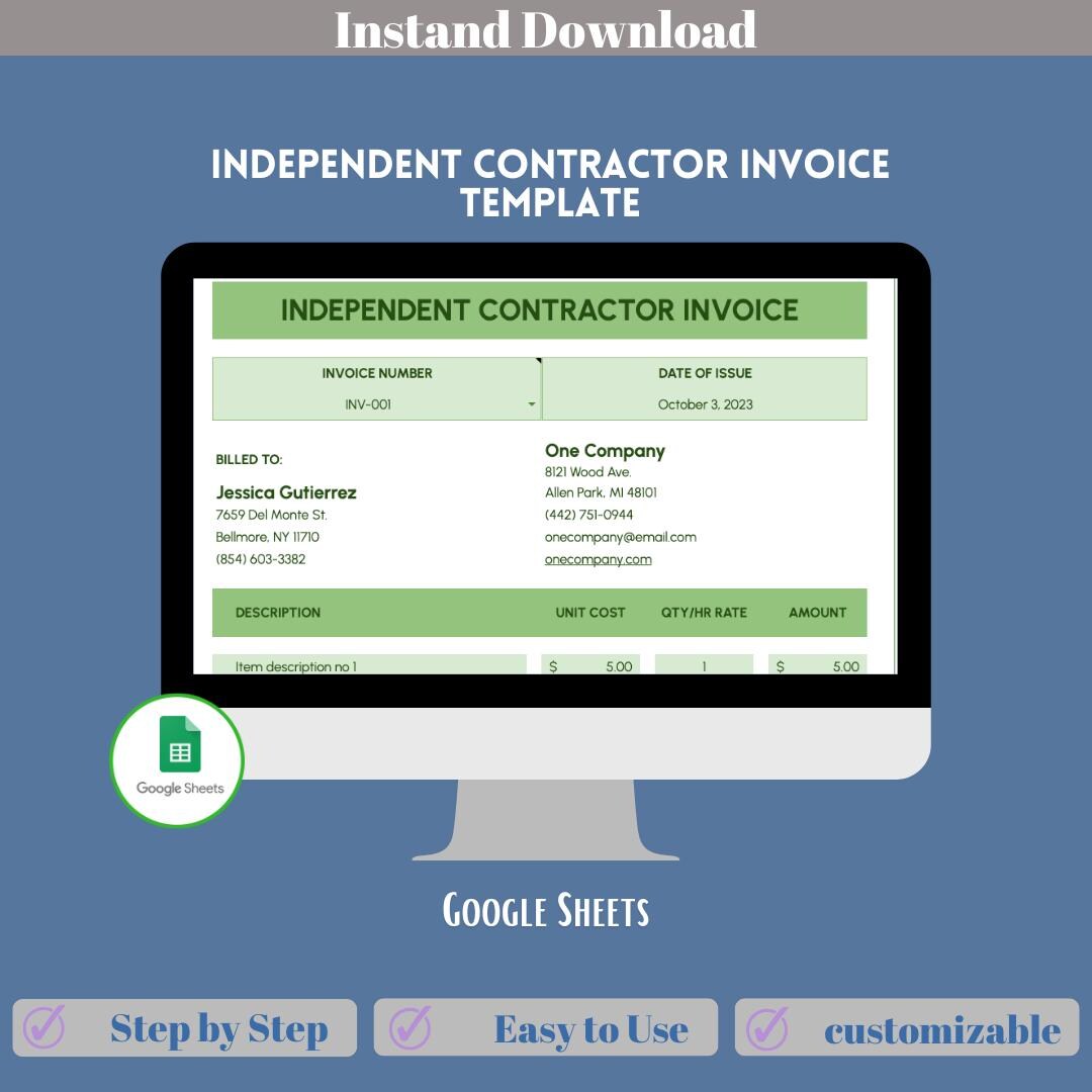 Independent Contractor Invoice Template, Editable Digital Download ...