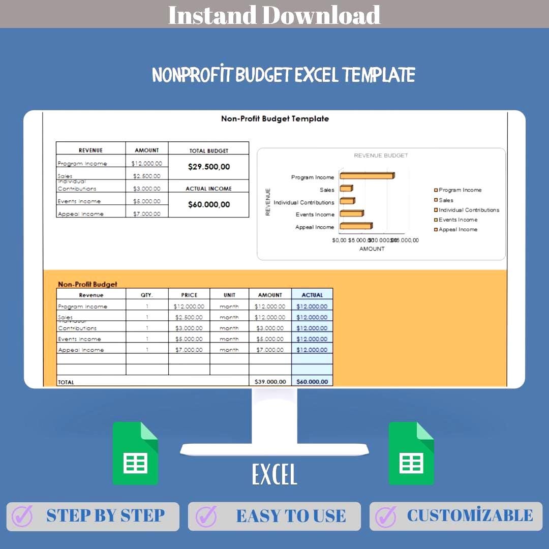 Nonprofit Budget Excel Template, Plan Grants, Programs, and Operating ...