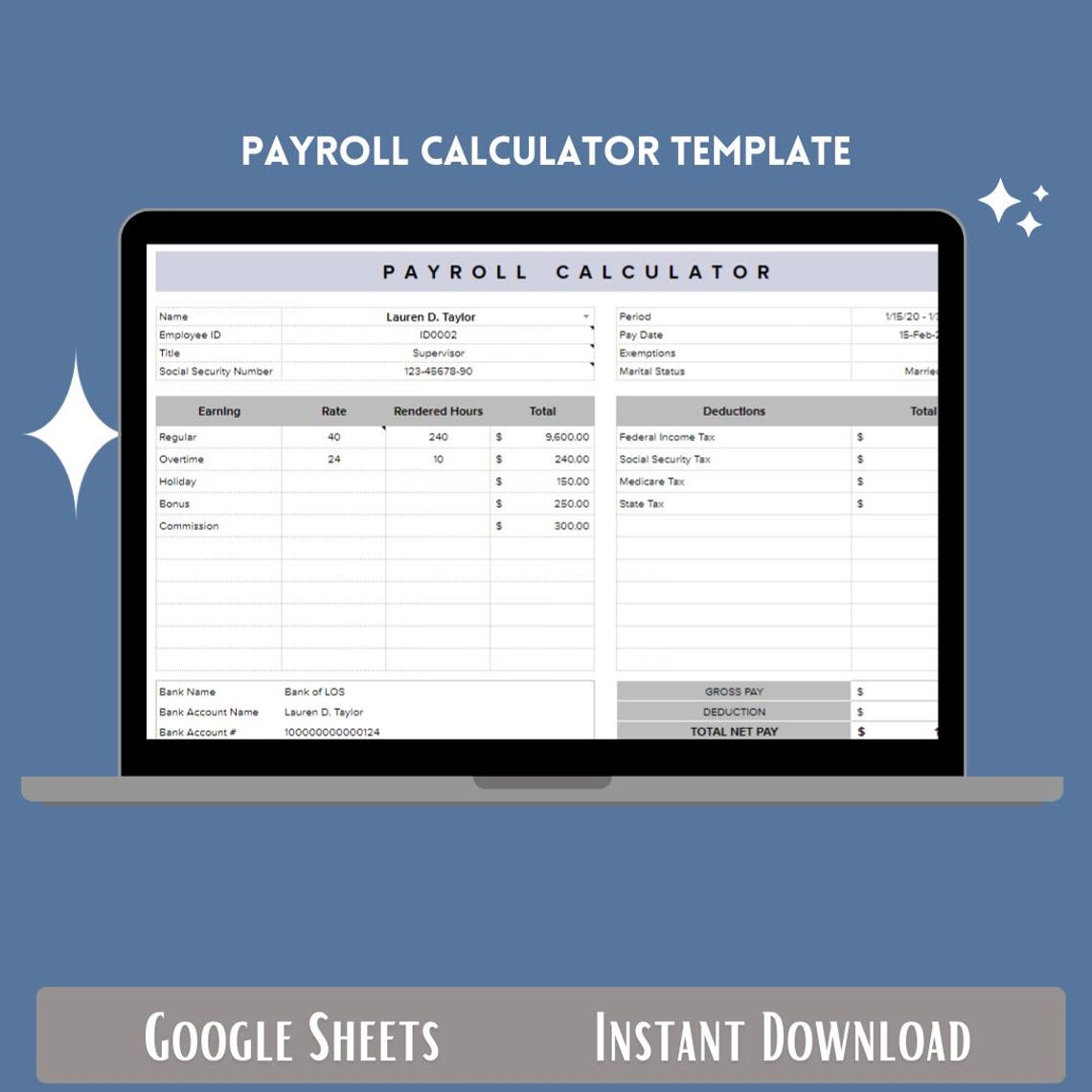 Payroll Calculator Template,employee Payroll, Salary Calculation, Tax ...