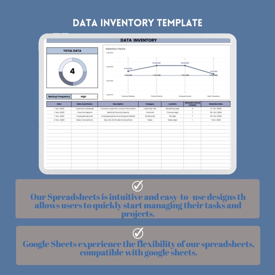 Data Inventory Template, Data Management Tool, Asset Tracking ...