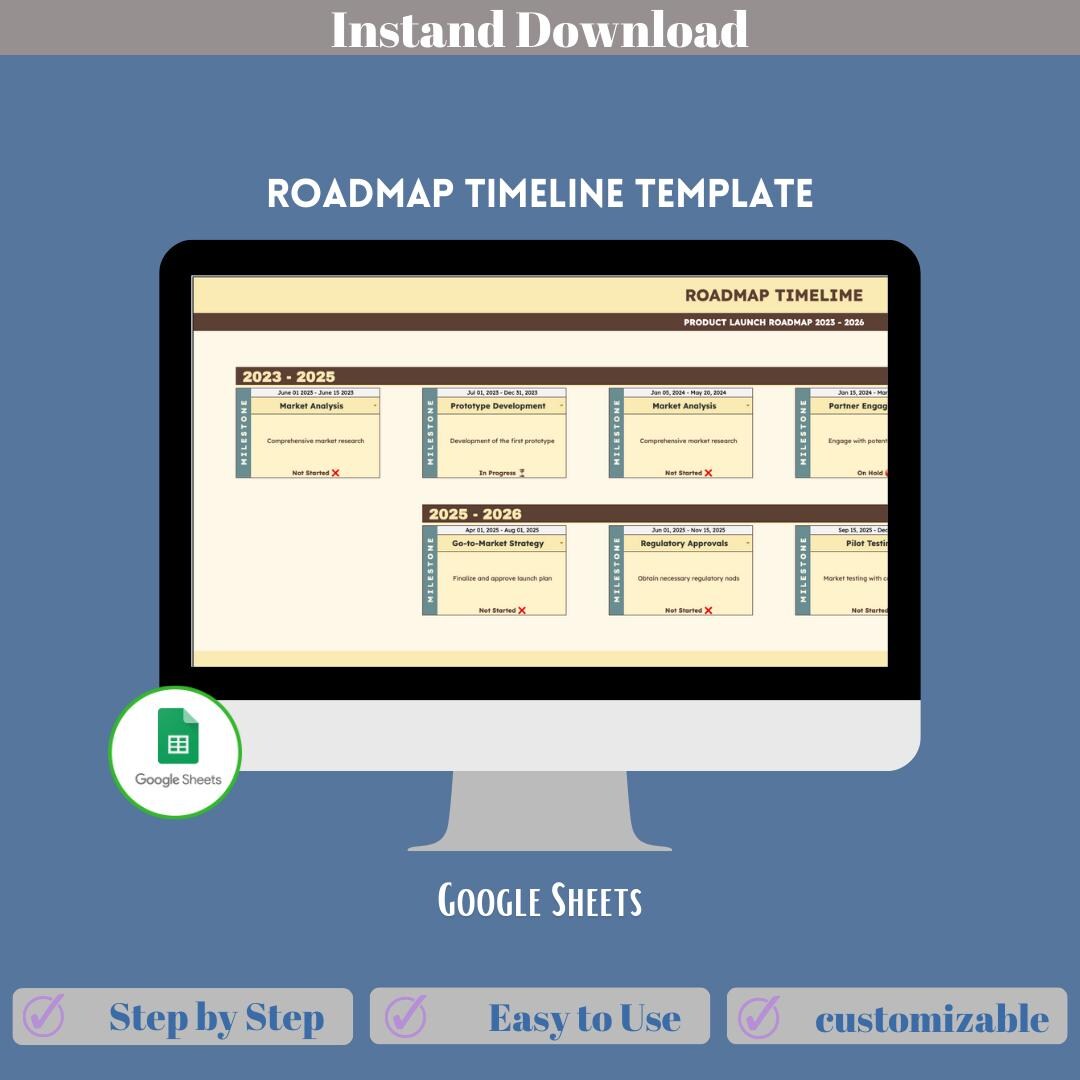 Roadmap Timeline Template, Google Sheets, Project Planner, Milestone ...