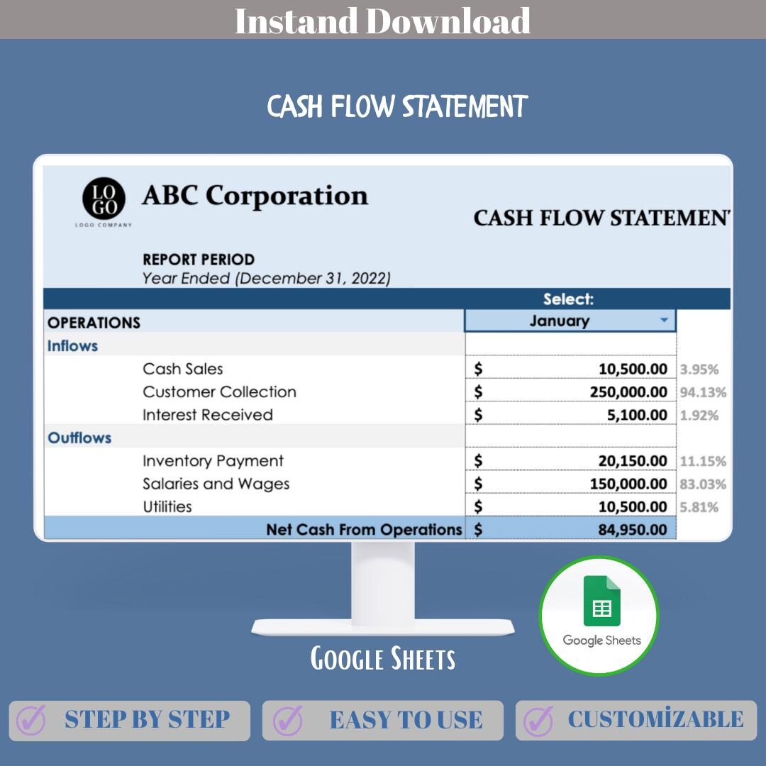 Cash Flow Statement Template for Business Finance Management, Income ...