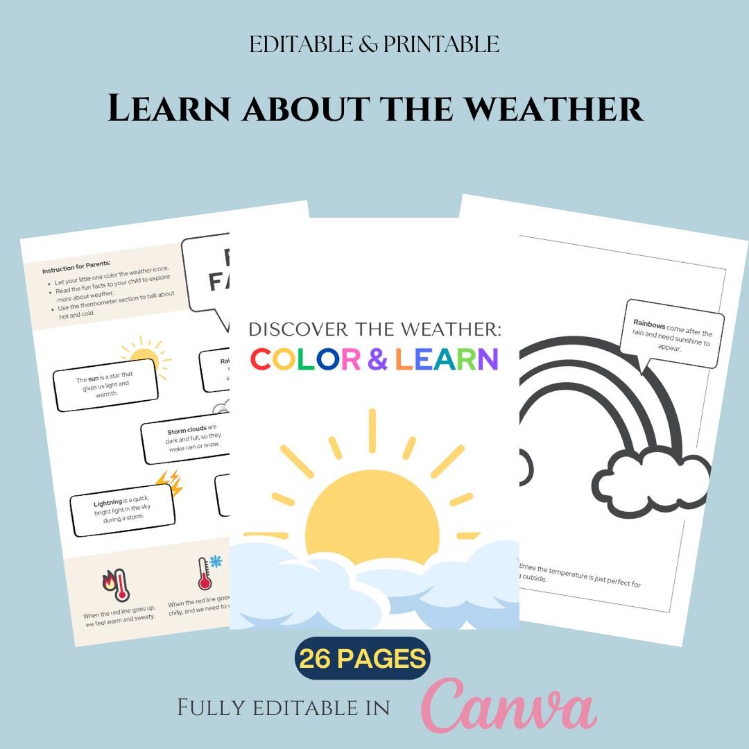 Learn About the Weather, Canva Editable Template, Digital Download for ...
