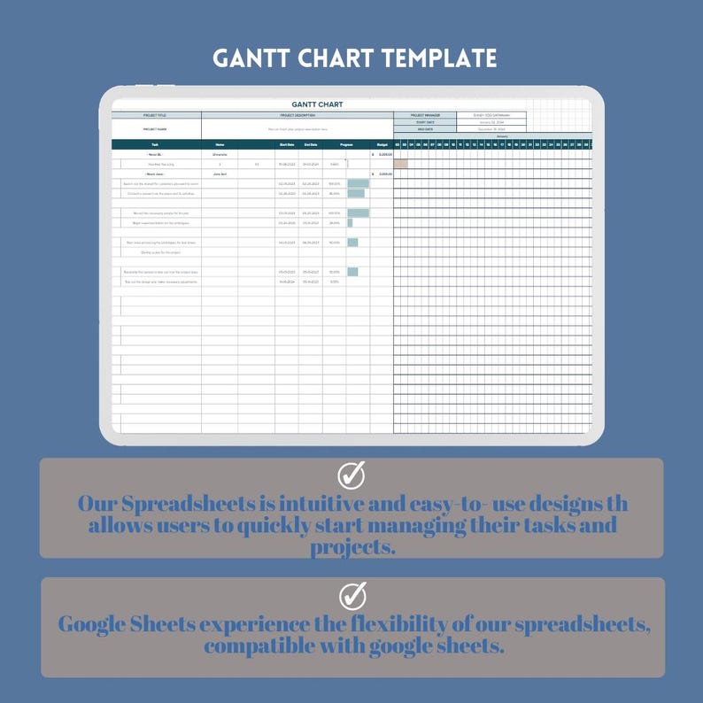 Editable Gantt Chart Template Easy to Use Google Sheets Digital ...