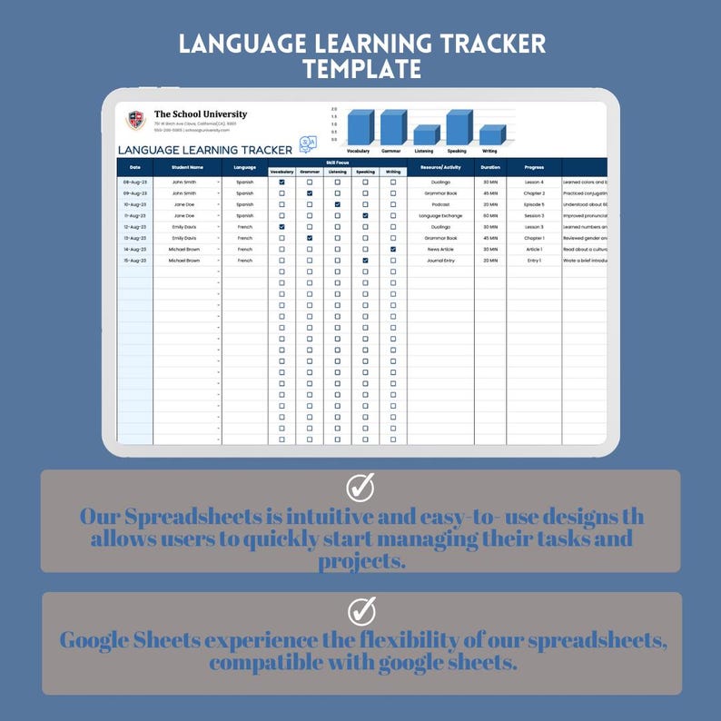 Language Learning Tracker Google Sheets Template, Daily Vocabulary ...