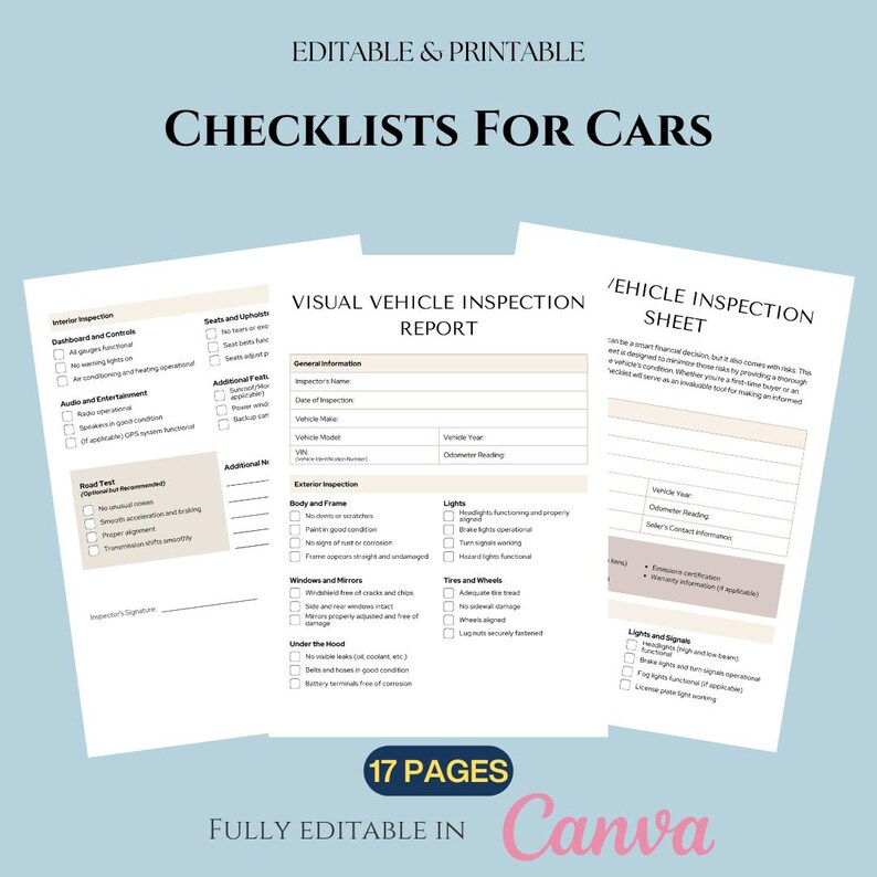 Car Maintenance Checklist Canva Template, Vehicle Service Planner, Auto ...