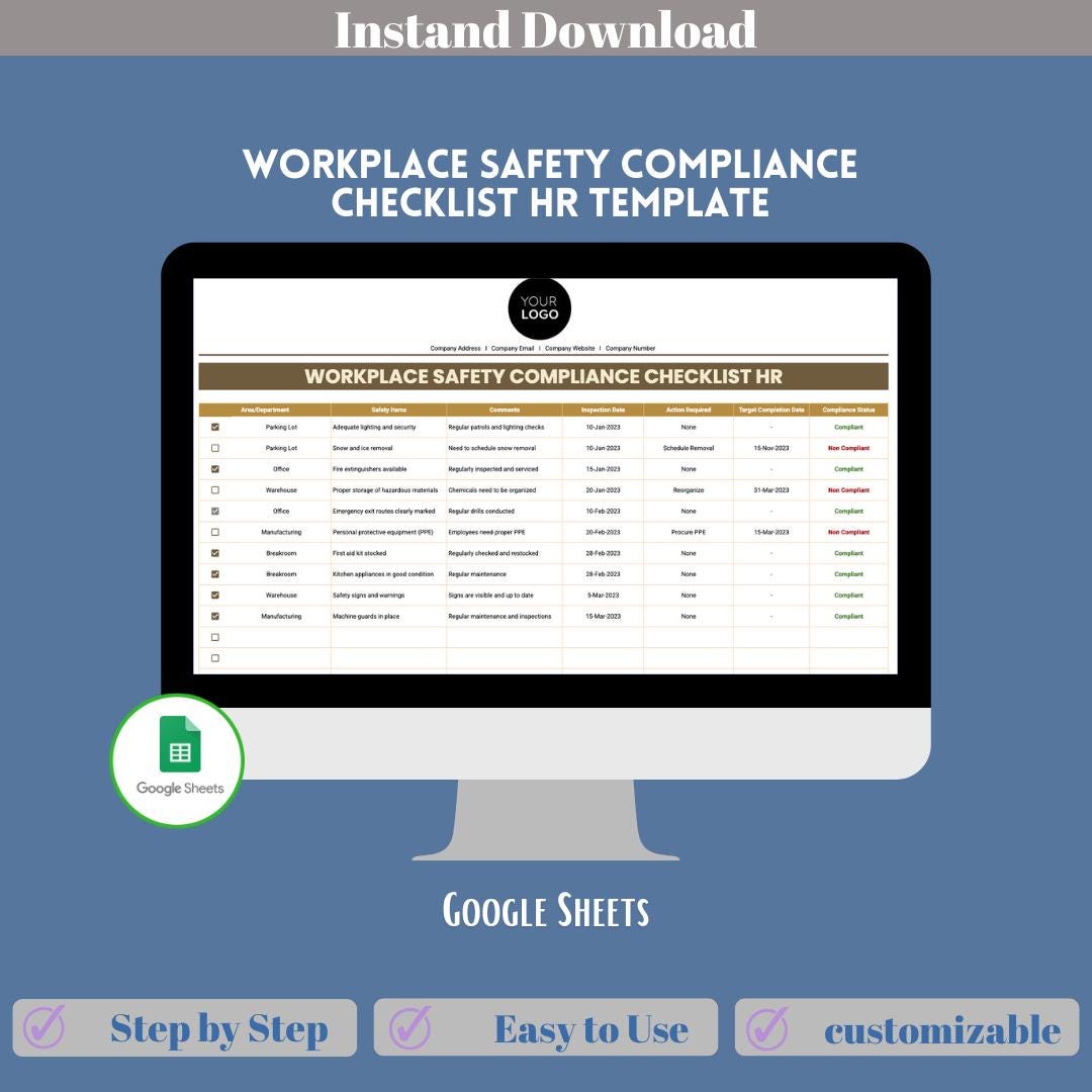 Workplace Safety Compliance Checklist HR Template, Digital Download ...