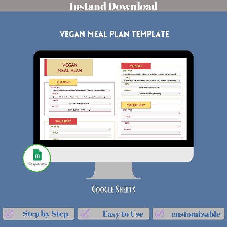 Vegan Meal Plan Template, Weekly Planner, Healthy Eating, Grocery List ...