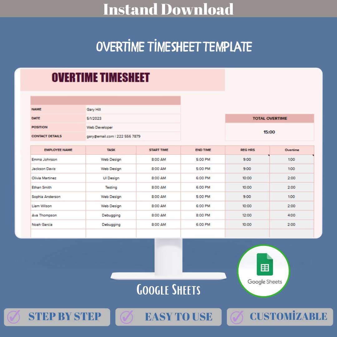 Overtime Timesheet Template for Tracking Employee Extra Hours ...