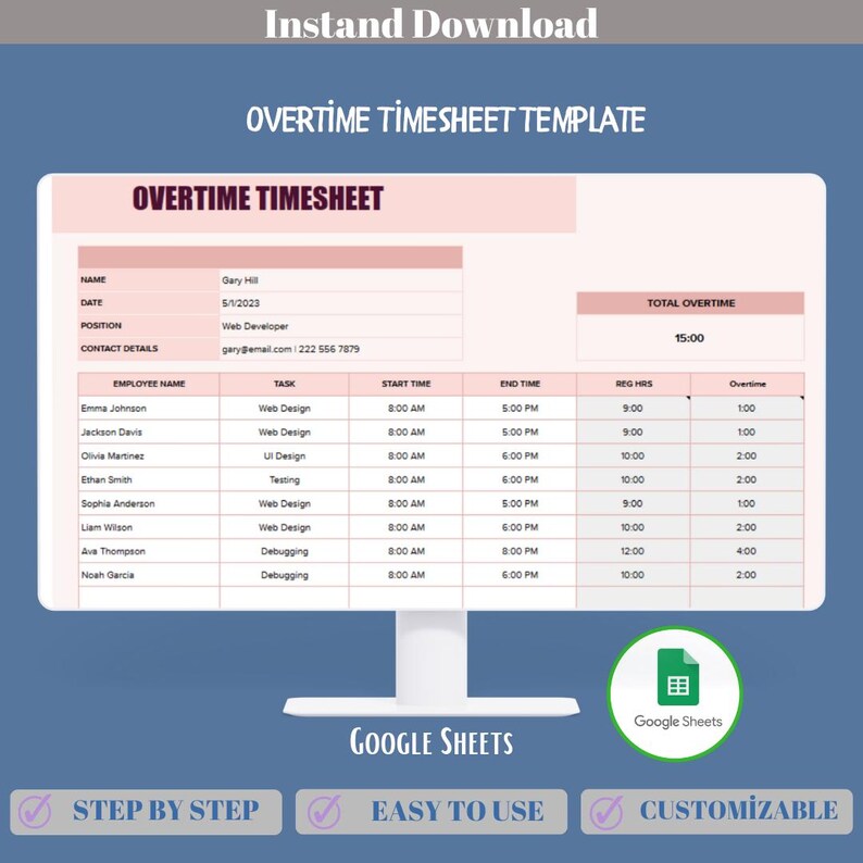 Overtime Timesheet Template for Tracking Employee Extra Hours ...