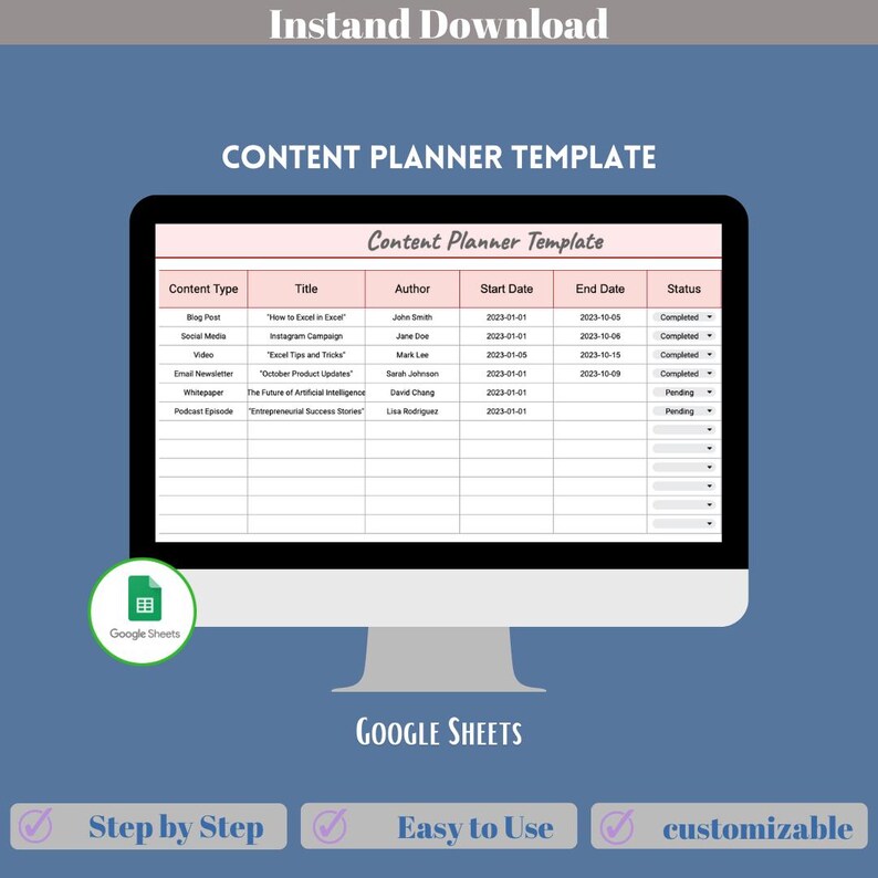 Content Planner Template, Google Sheets,editorial Calendar,social Media ...