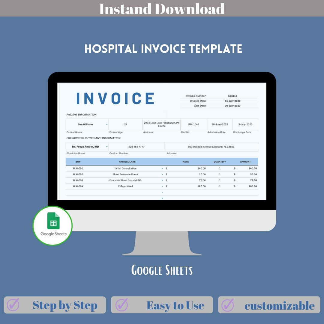 Hospital Invoice Template, Medical Billing Sheet, Google Sheets ...
