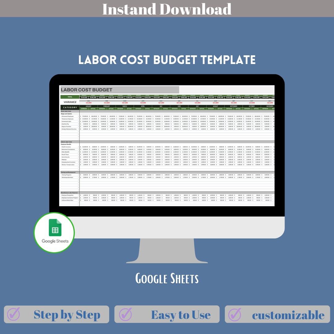 Labor Cost Budget Template, Digital Download, Editable Excel or Google ...