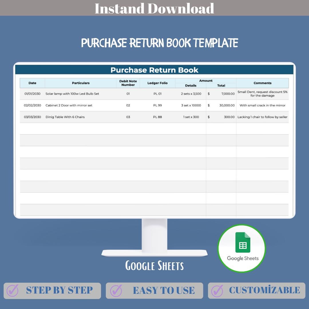 Purchase Return Book Template Google Sheets,editable Return Log Sheet ...