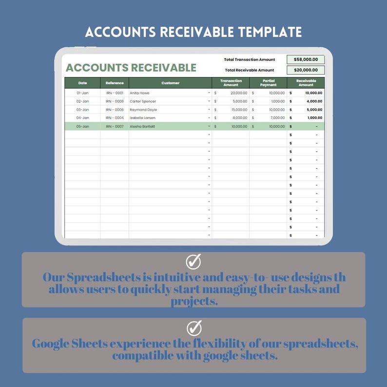 Accounts Receivable Template, Digital Download, Editable Google Sheets ...