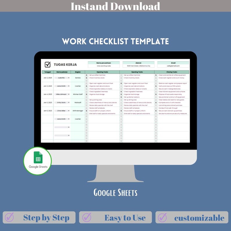 Work Checklist Template, Task Management, To-do List, Productivity ...