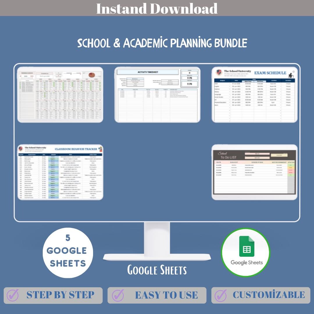 Academic Planner and School Template Bundle for Google Sheets, Exam ...
