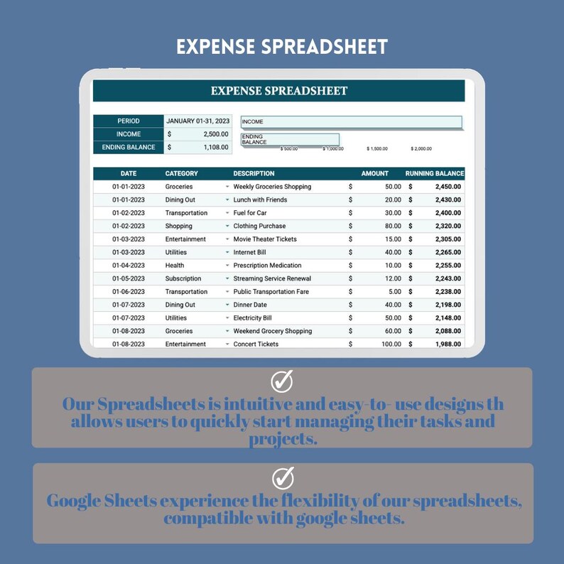Expense Spreadsheet Template, Digital Download, Editable Excel or Google Sheets, Track Expenses ...