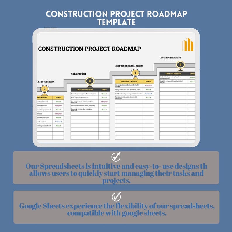 Construction Project Roadmap Template, Digital Download, Editable Excel ...