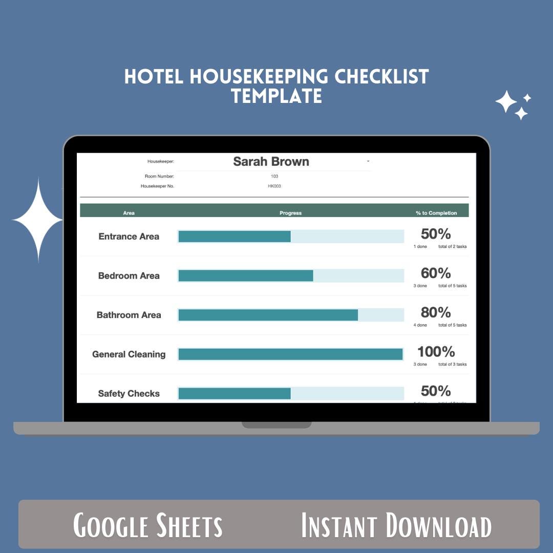 Hotel Housekeeping Checklist for Small Business, Google Sheets Cleaning ...