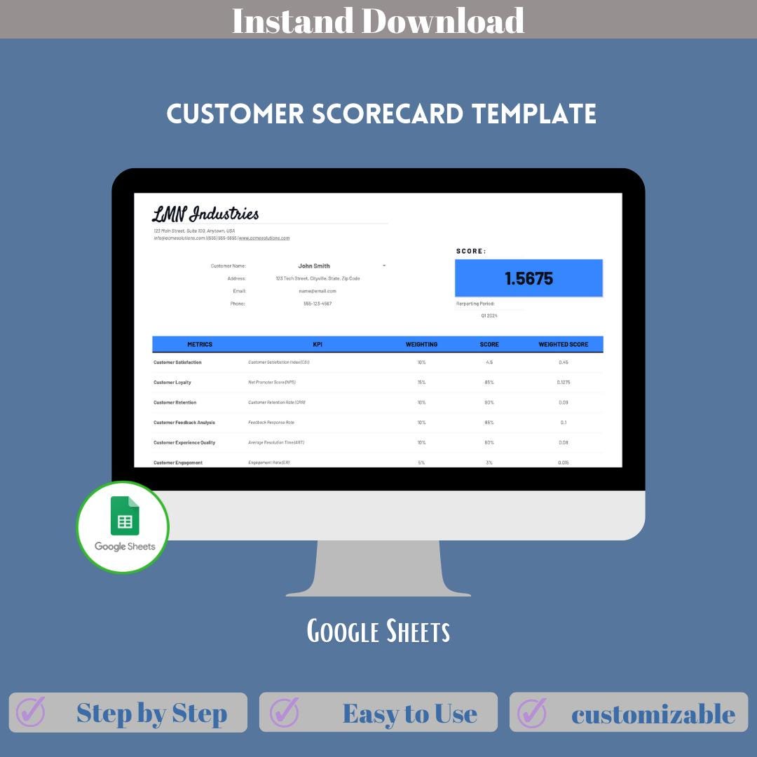 Customer Scorecard Template, Digital Download,editable Excel or Google ...