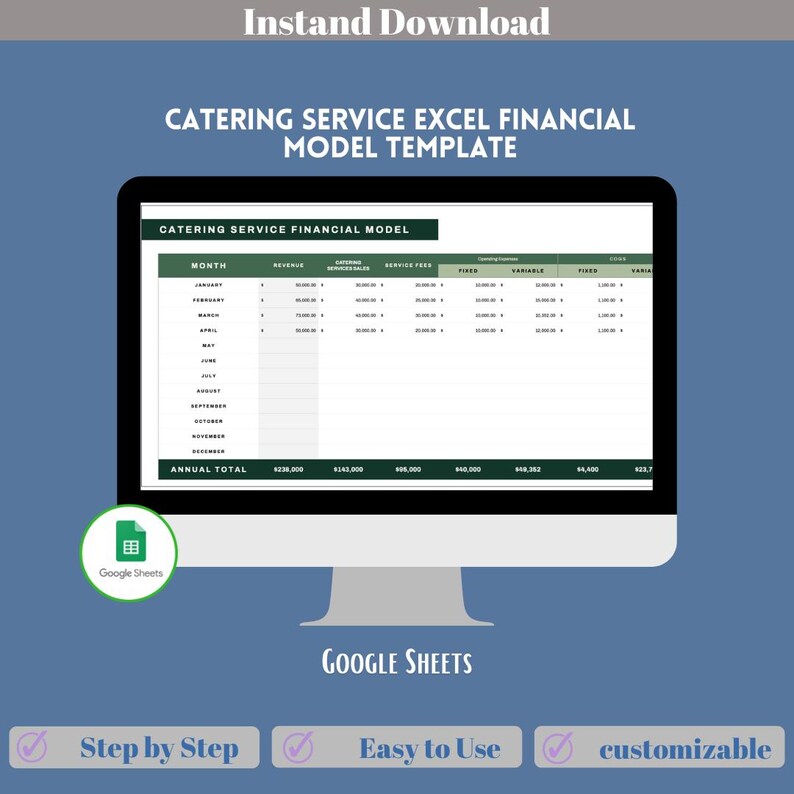 Catering Service Excel Financial Model Template, Digital Download ...