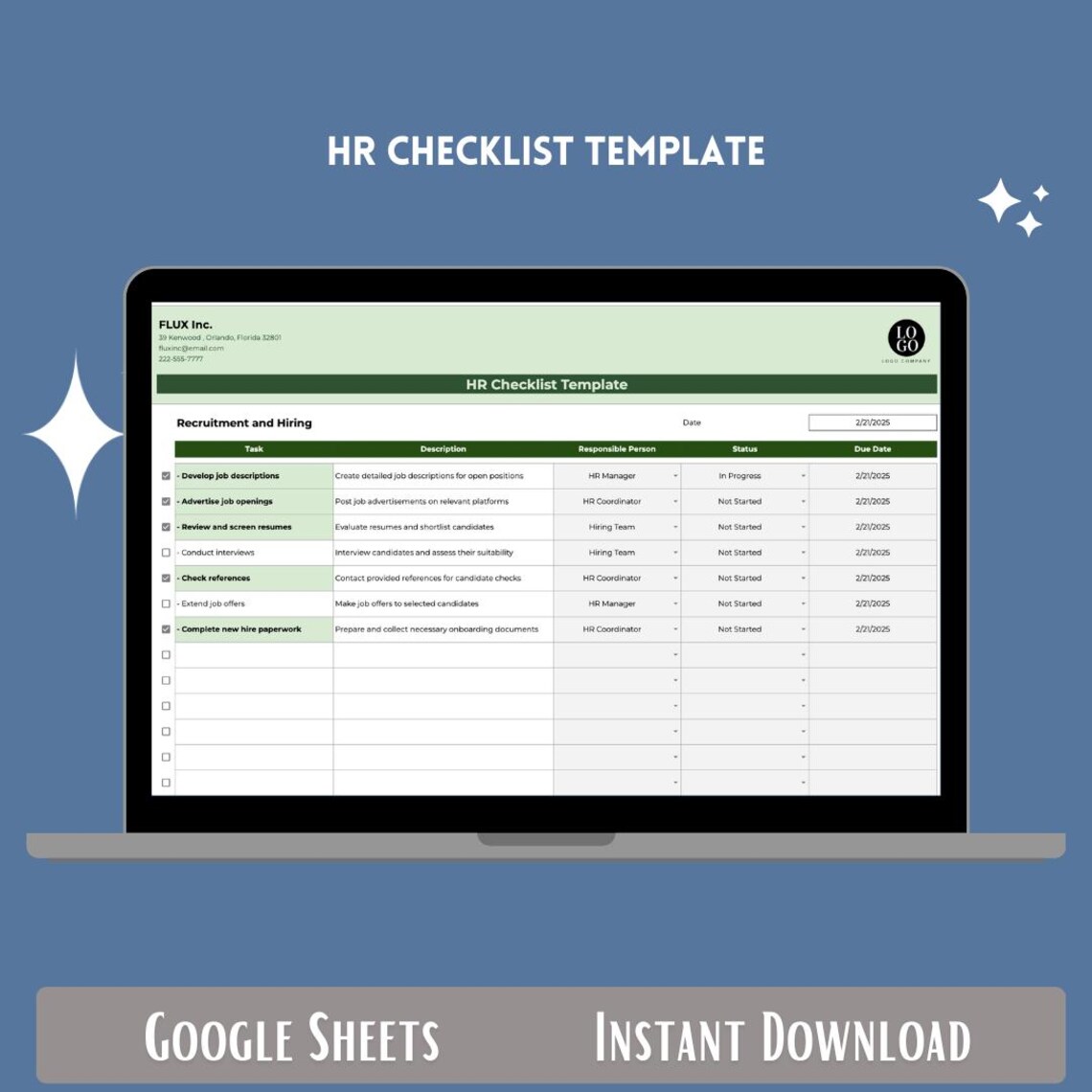 HR Checklist Template, Employee Onboarding, Task Tracker, Google Sheets ...