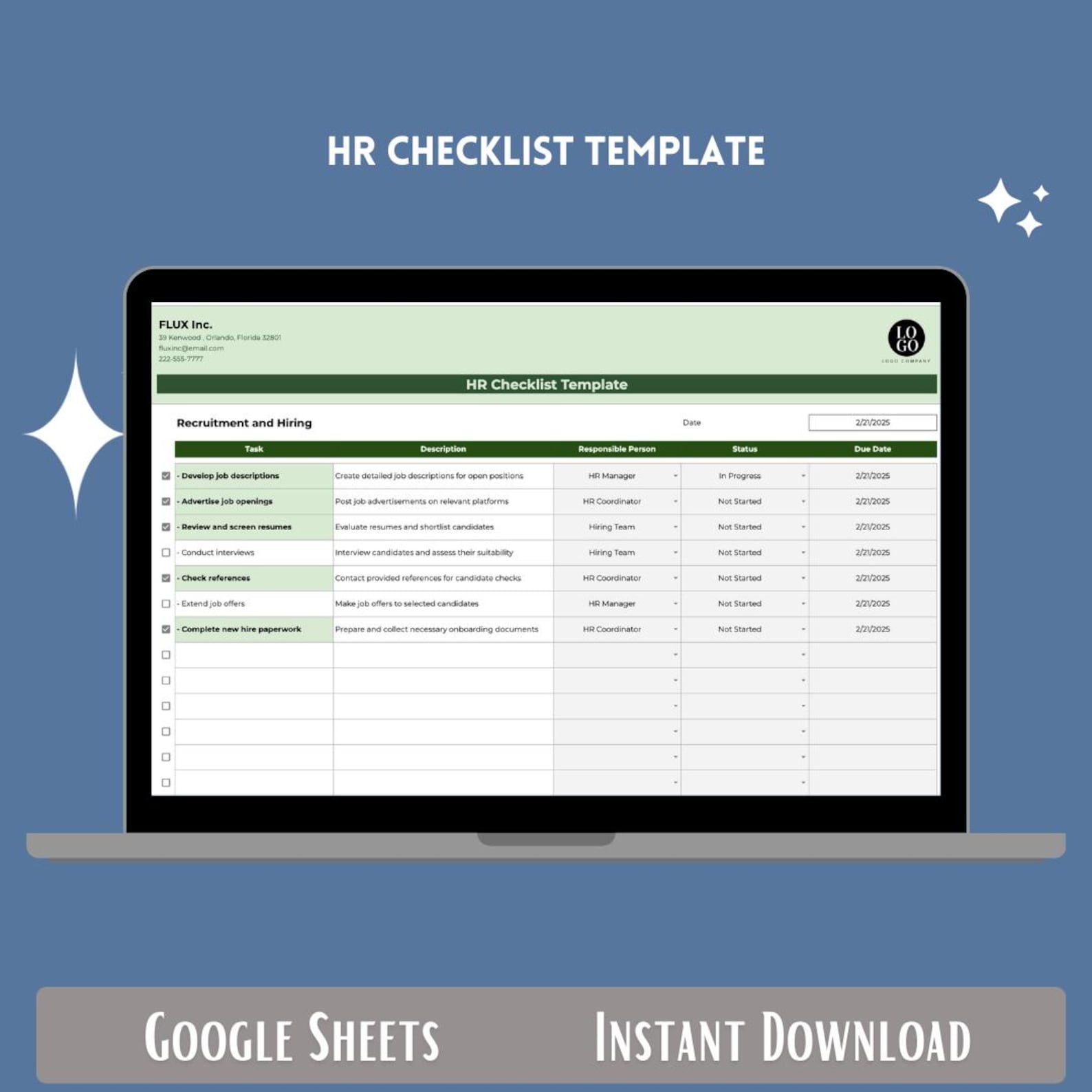 HR Checklist Google Sheets HR Task Tracker Employee Management ...