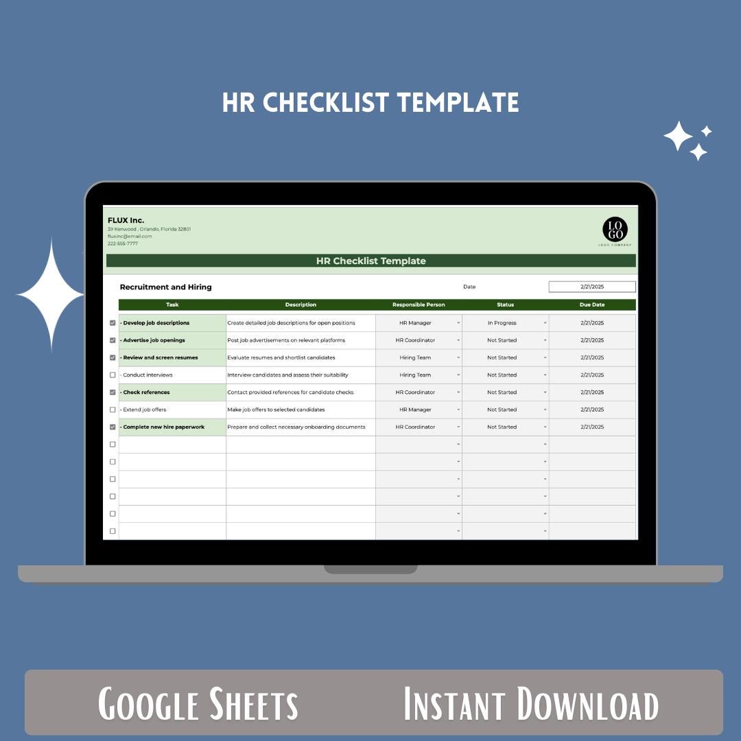 HR Checklist Google Sheets HR Task Tracker Employee Management ...
